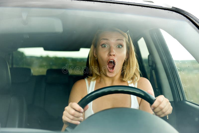 Scared Woman Shouts Driving the Car Stock Photo - Image of pretty ...