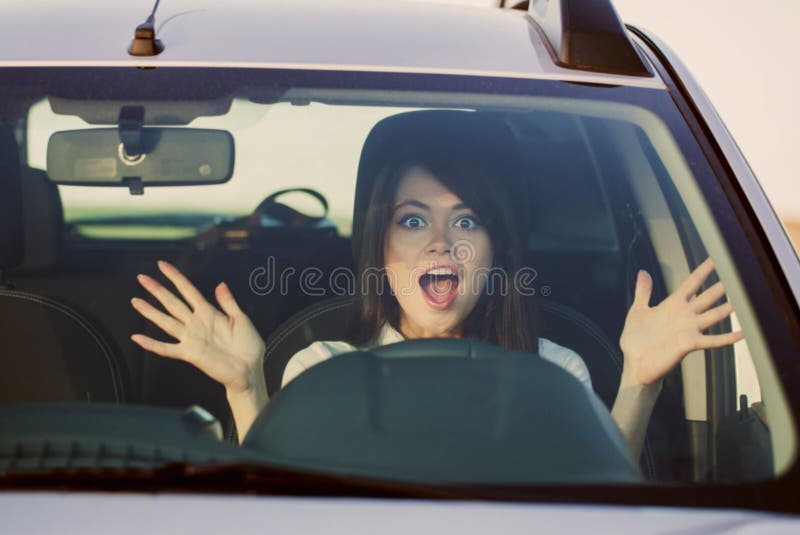 Scared Woman Shouts Driving the Car Stock Image - Image of attractive ...