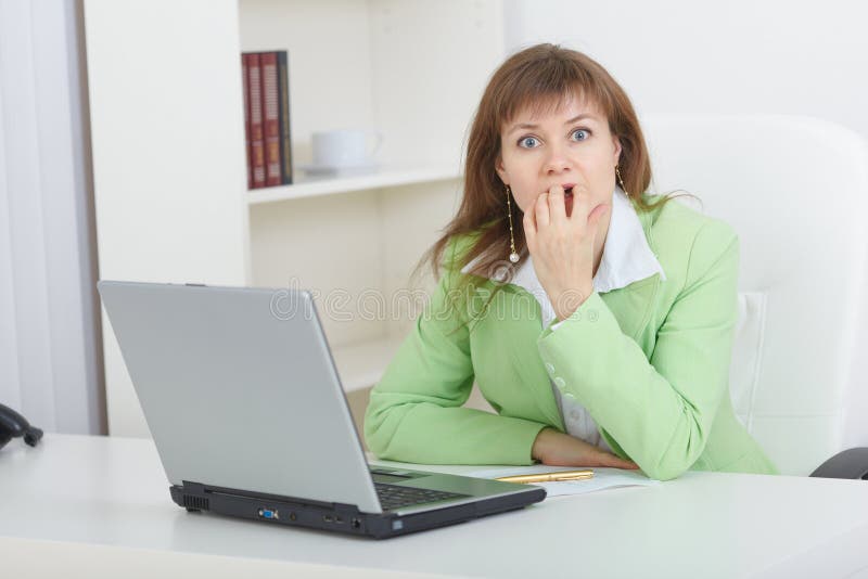 Scared Employees Sitting with Angry Boss Behind Stock Image - Image of ...