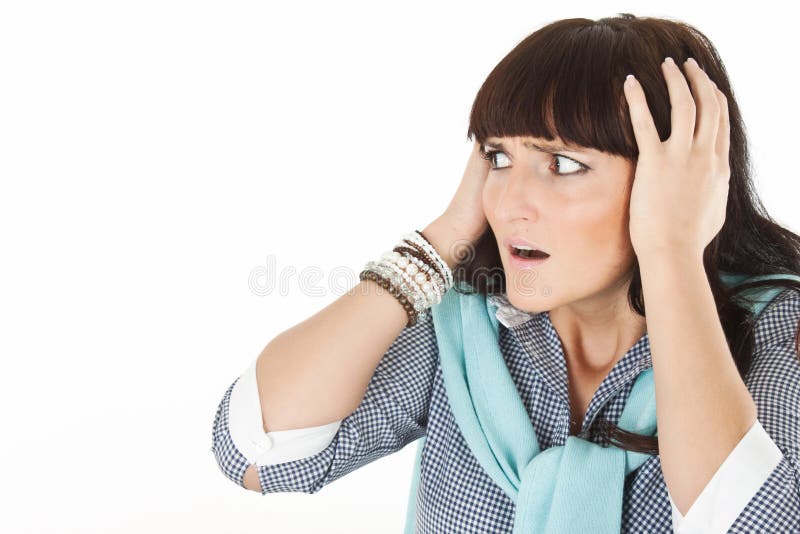 Scared Womon Screaming and Looking Down Stock Image - Image of rock ...