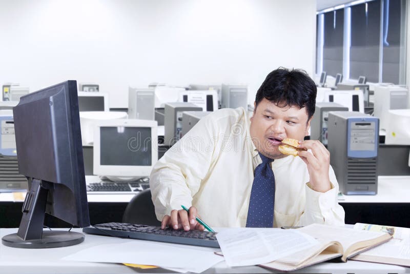 Scared Worker Using Computer in Office Stock Image - Image of fast ...