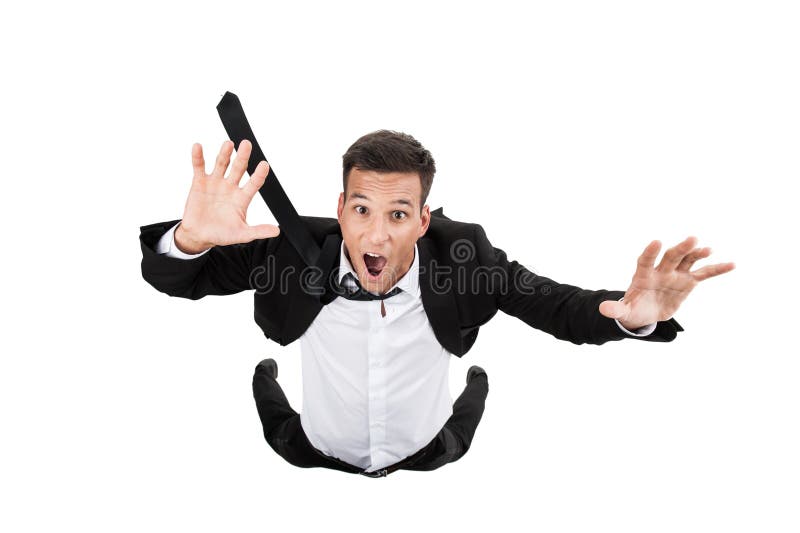 Man Falling Down into a Box Stock Photo - Image of isolated, cardboard ...