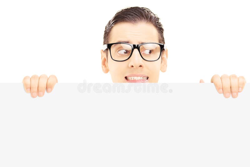 Scared Man Hiding in a Carton Box Stock Photo - Image of cautious ...