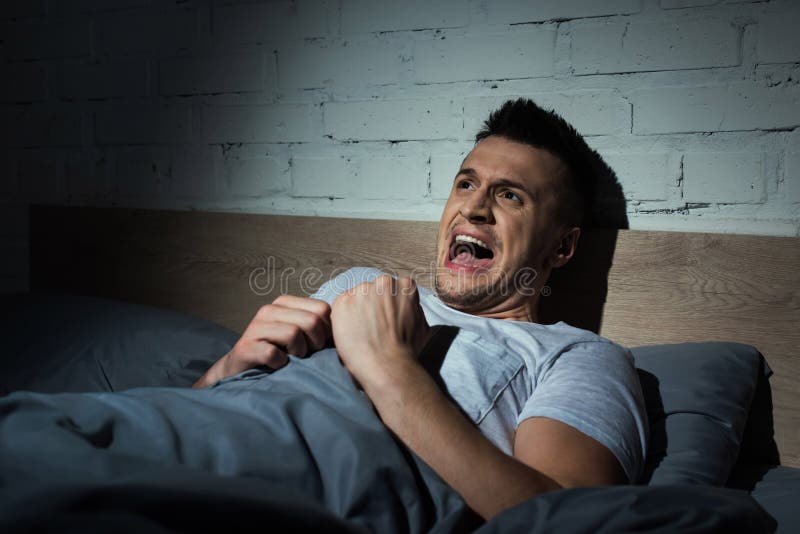 Scared Young Man Having Nightmares and Stock Image - Image of problem ...