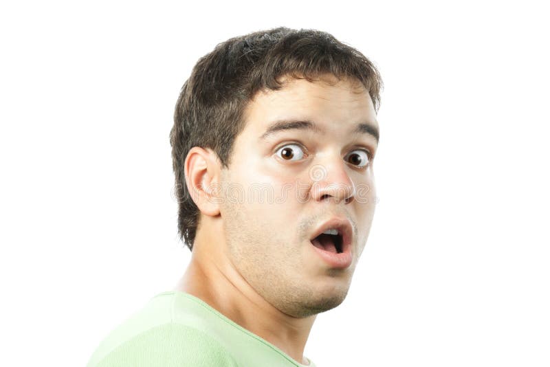 Scared Young Man Portrait Isolated on White Stock Image - Image of eyes ...