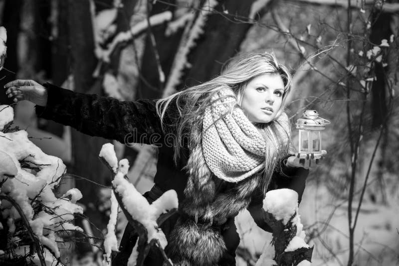 Scared Young Woman in Forest Stock Photo - Image of glance, looking ...