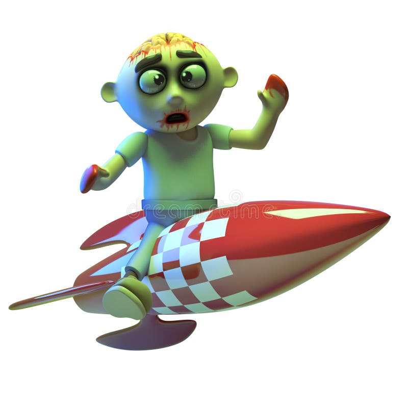 Scared Zombie Monster Riding a Space Rocket, 3d Illustration Stock ...