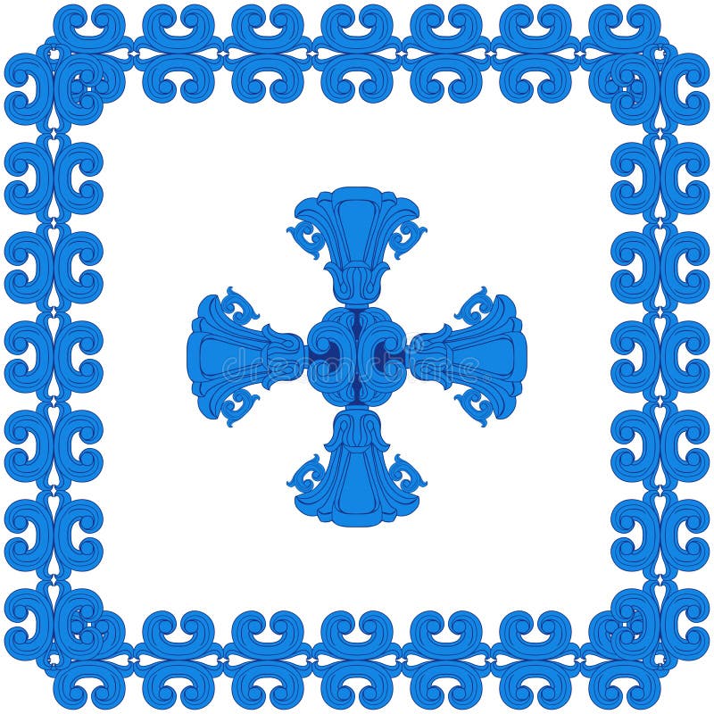 Scarf with a Blue Baroque Pattern on a White Background Stock ...