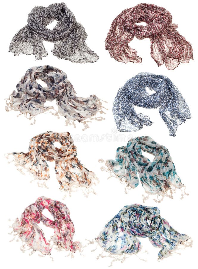 Scarf Collection Isolated on White Stock Image - Image of accessory ...