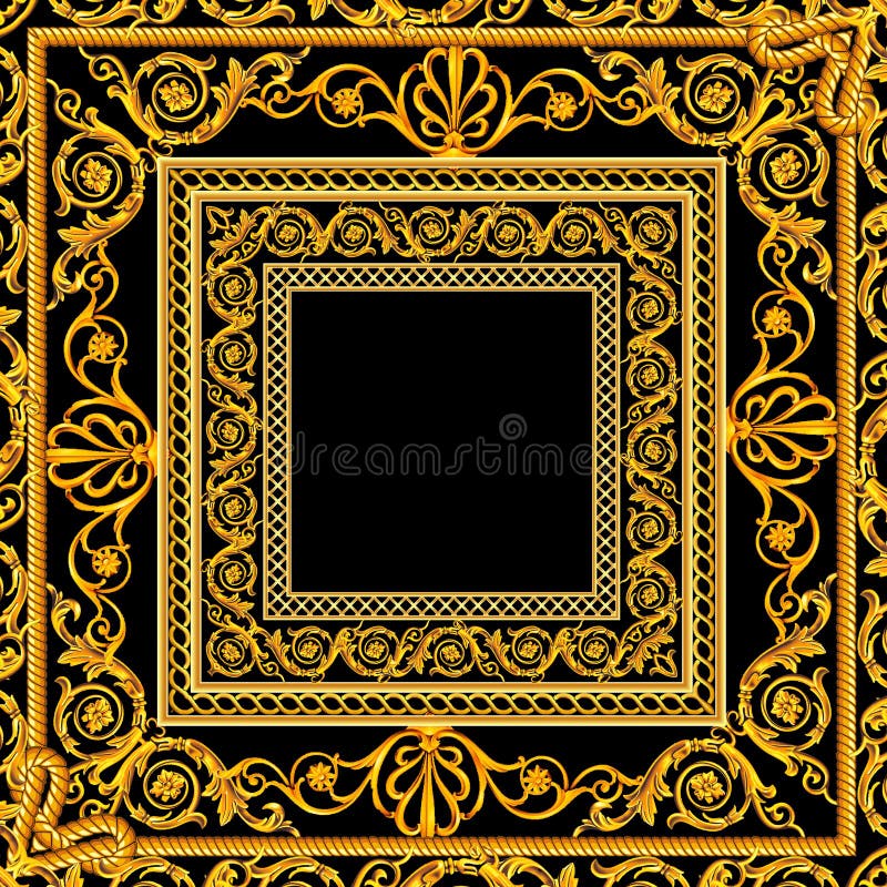 Vintage Seamless Fashion Pattern of Golden Chains and Versace Motif ...