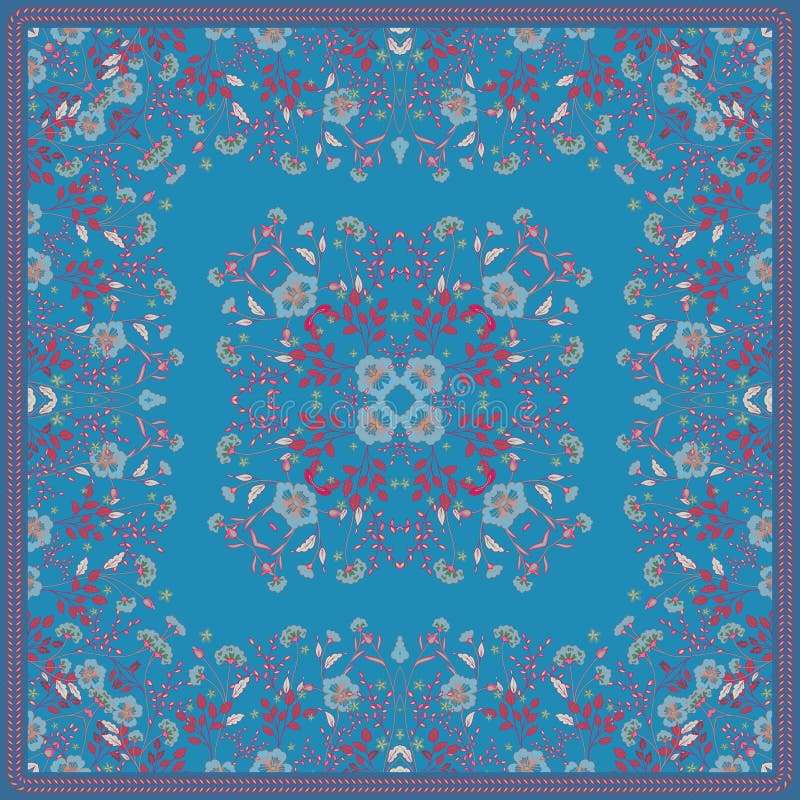 Scarf Print Design. Delicate Cute Flowers Square Pattern. Vector Stock ...
