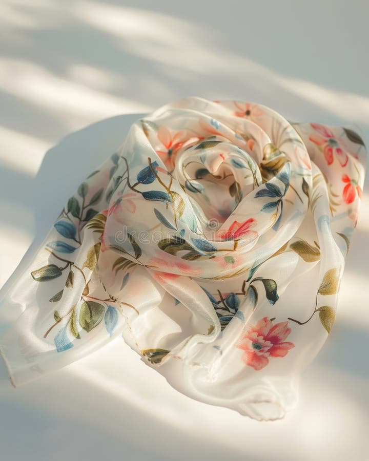 Floral Scarf with Vibrant Patterns in Soft Natural Daylight Setting ...