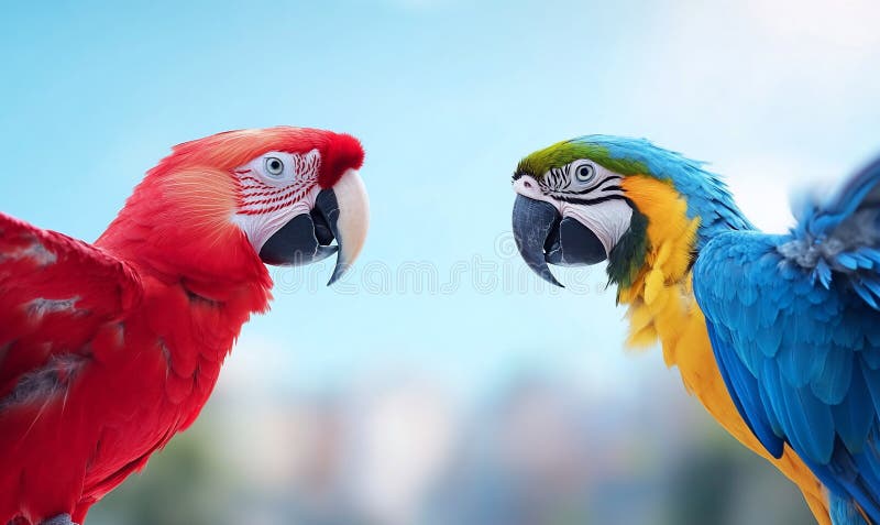 Scarlet and Blue Macaw Parrots Facing Each Other Stock Illustration ...