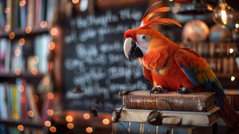 Scarlet Macaw on Books in a Room Stock Photo - Image of parrot, fauna ...