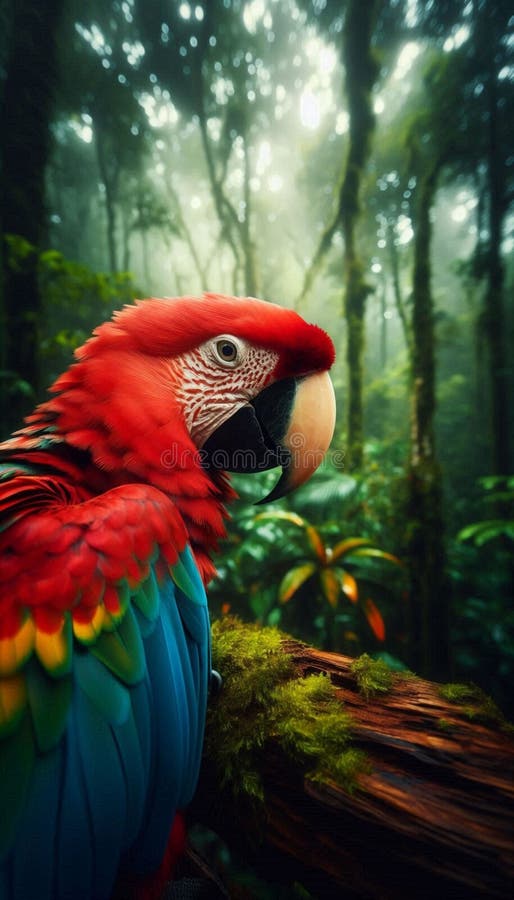 Scarlet Macaw in Dense Rainforest Stock Illustration - Illustration of ...