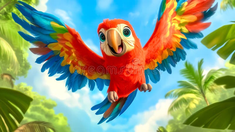 Scarlet Macaw Flying in the Jungle with Open Wings Stock Image - Image ...