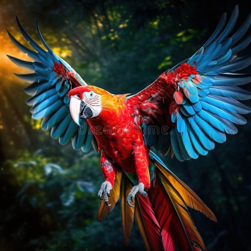 Majestic Scarlet Macaw in Flight with Fully Spread Colorful Wings in ...
