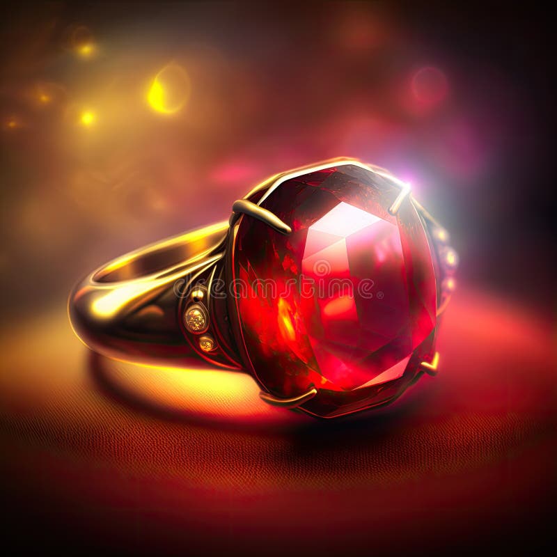Scarlet Red Ruby on a Golden Ring. Bokeh Background. Generative AI ...