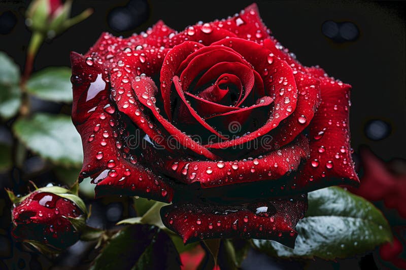 Scarlet Rose Closeup on Green Garden Background Stock Illustration ...