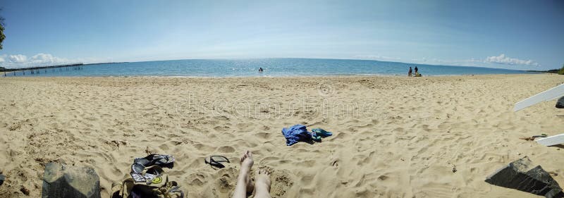 Scarness beach panoramic stock image. Image of scarness - 78353491