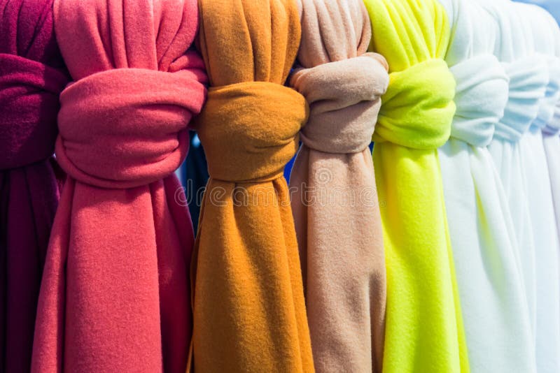 Scarves of Different Colors on the Counter Stock Photo - Image of ...
