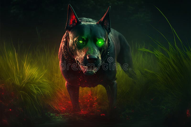 Scary Agressive Dog with Glowing Eyes Stock Illustration - Illustration ...