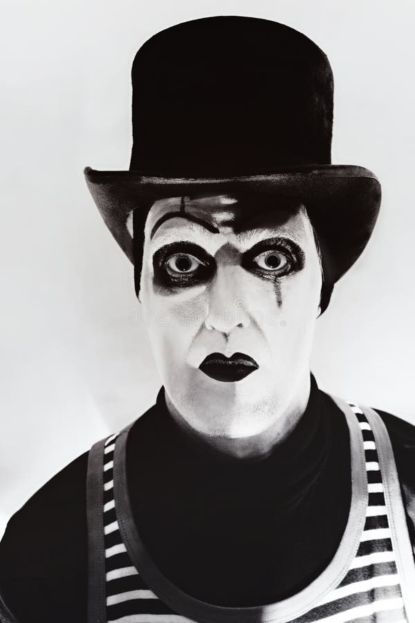 Mime Wearing Mask and Clown Wig Stock Image - Image of fashion, face ...