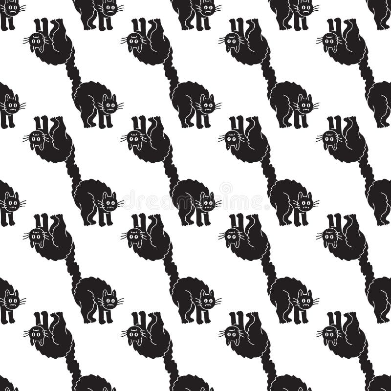 Scary Black Cat Pattern Seamless Vector Stock Illustration ...