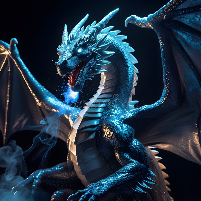 A Scary Blue Dragon on a Black Background. Ai Generative Stock Photo ...
