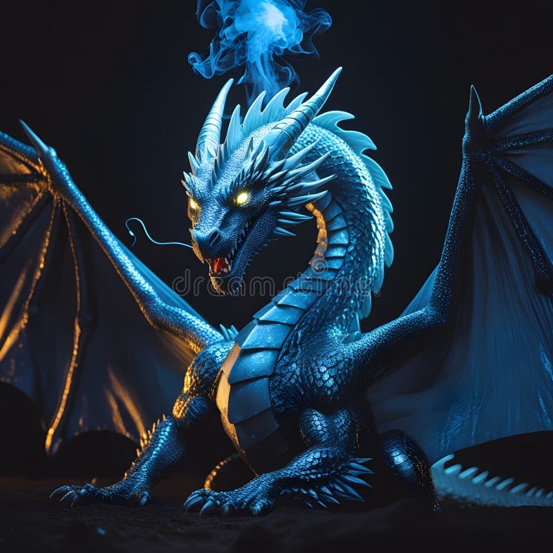 Scary Blue Dragon Black Background Ai Generative Stock Photos - Free ...