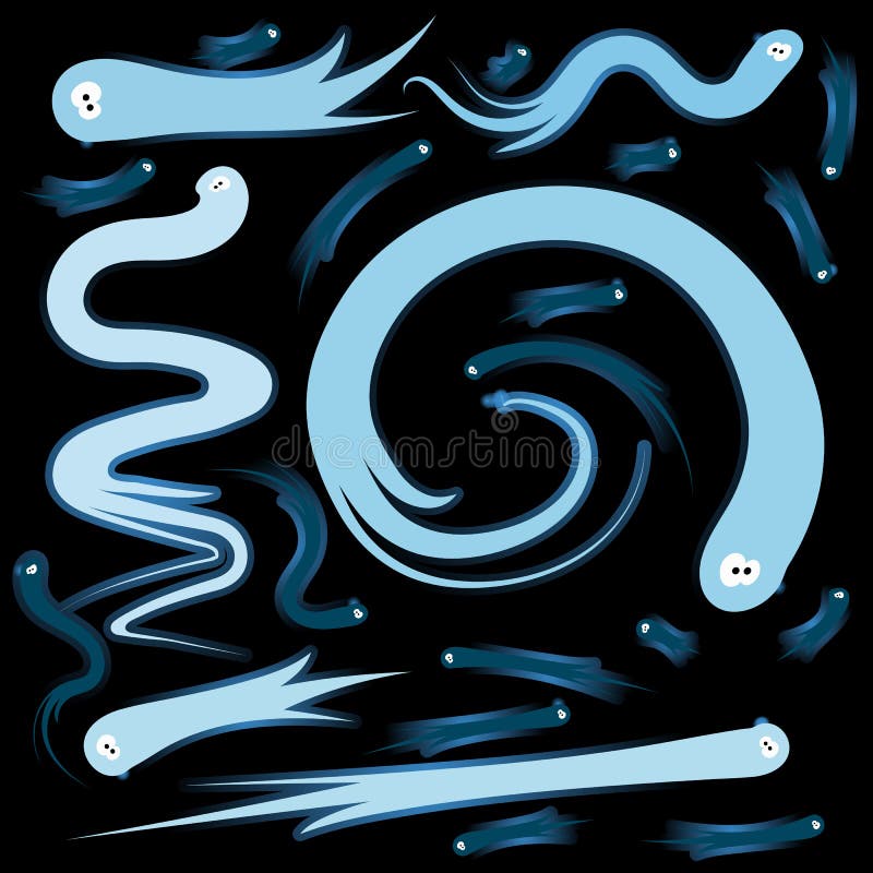 Scary Blue Ghosts on Black Background. Halloween Vector Collection ...