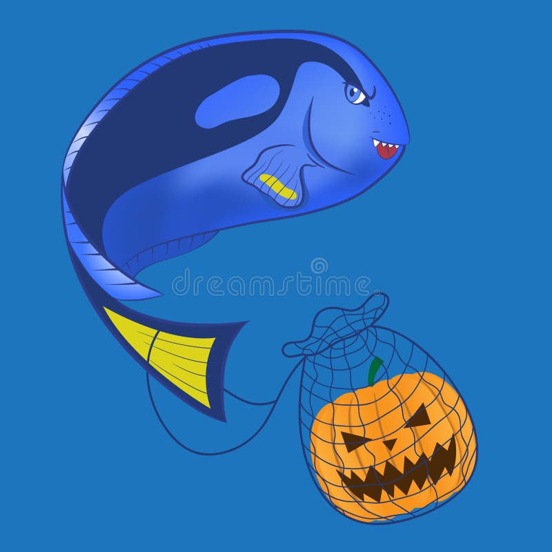 Scary Blue tang stock vector. Illustration of water, pumpkin - 81237361