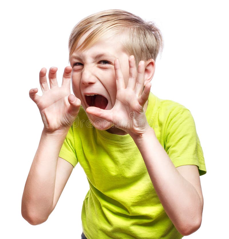 Scary boy on white stock photo. Image of fear, horrify - 61852582