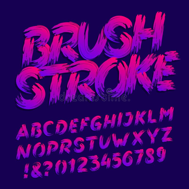 Brush Stroke Alphabet Font. Uppercase Handwritten Letters and Numbers ...