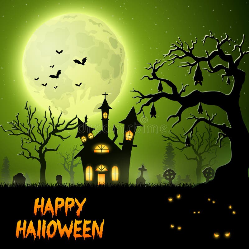 Scary Church with Bats Hanging on Tree Stock Vector - Illustration of ...
