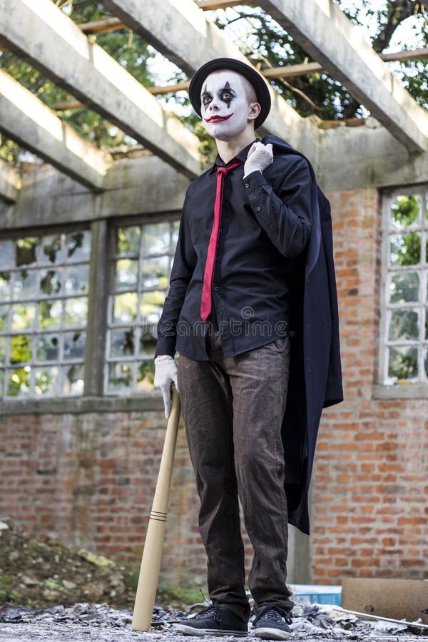 Scary Clown with Baseball Bat Stock Image - Image of young, ruins: 43000033