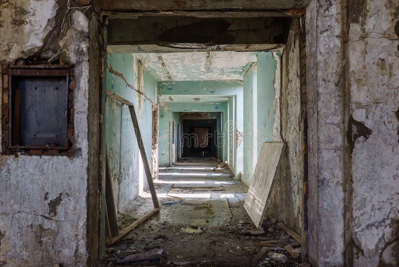 Scary Corridor in an Abandoned Building Stock Photo - Image of interior ...