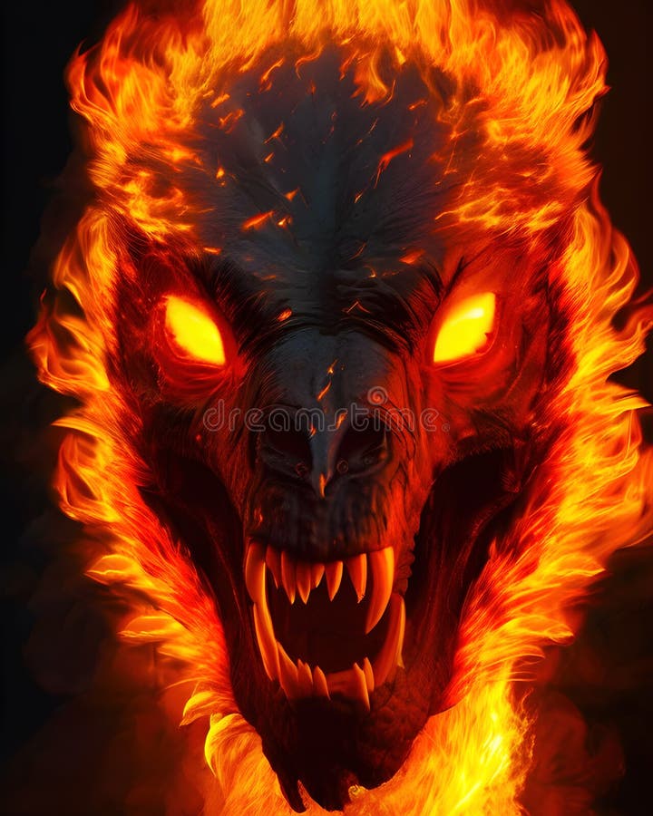Scary Creature Made Out of Fire Flames, Generative Ai Stock ...