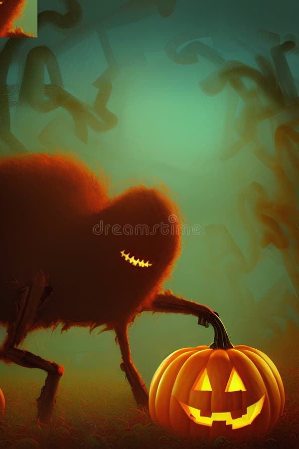 Scary Creature with Pumpkin. Generative AI Stock Illustration ...