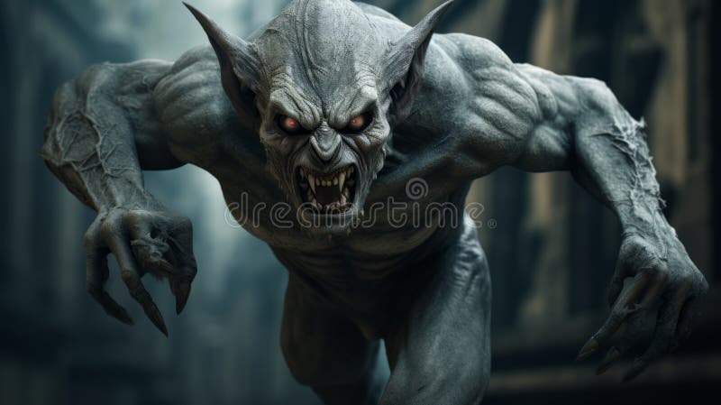 Scary Gargoyle Running in Dark City - Hyper-realistic Daz3d Art Stock ...