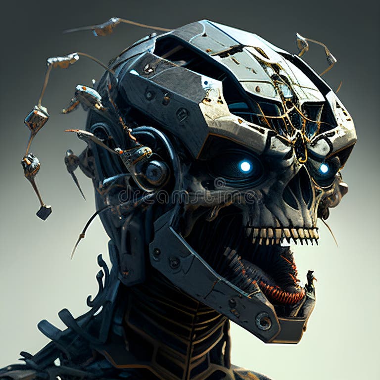 Scary Cyborg Drawing stock illustration. Illustration of futuristic ...