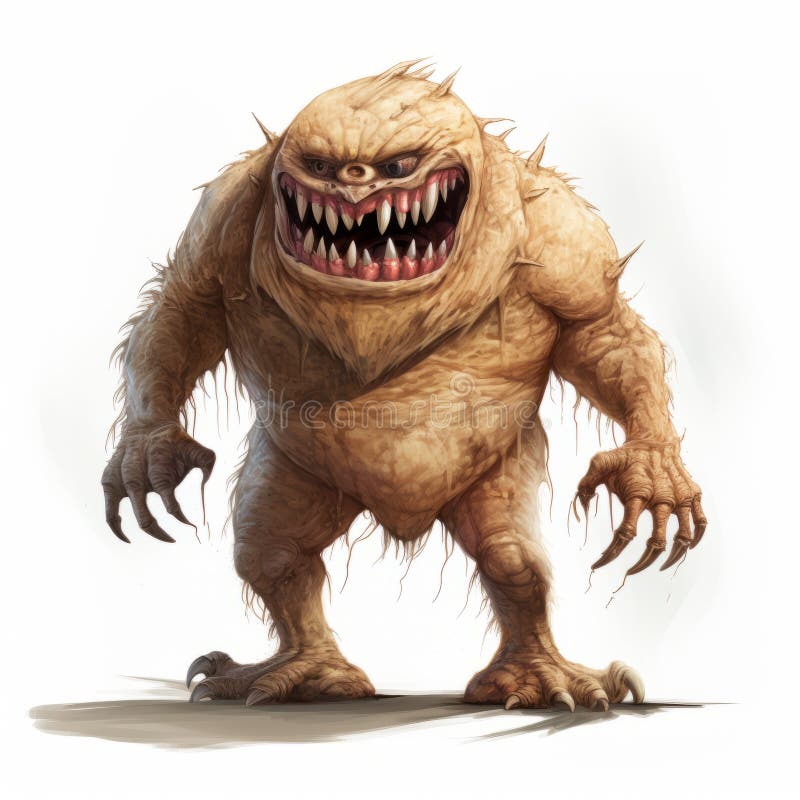 Scary Cyclops Monster on White Background - Realistic Brushwork Comic ...