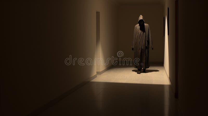Ominous Oriental Minimalism: Dark Hallway with Mysterious Figure Stock ...