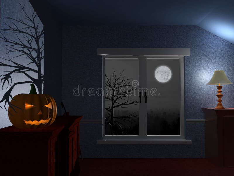 Scary Dark Room on Halloween Stock Illustration - Illustration of moon ...