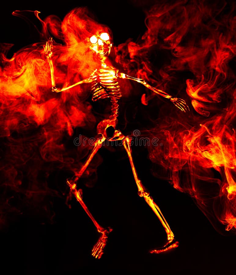 Dancing Halloween Skeleton Fire Stock Photo - Image of burning, jumping ...