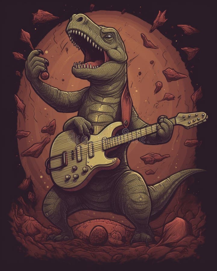 A Scary Designer Dinosaur Playing Guitar Generative AI Stock ...