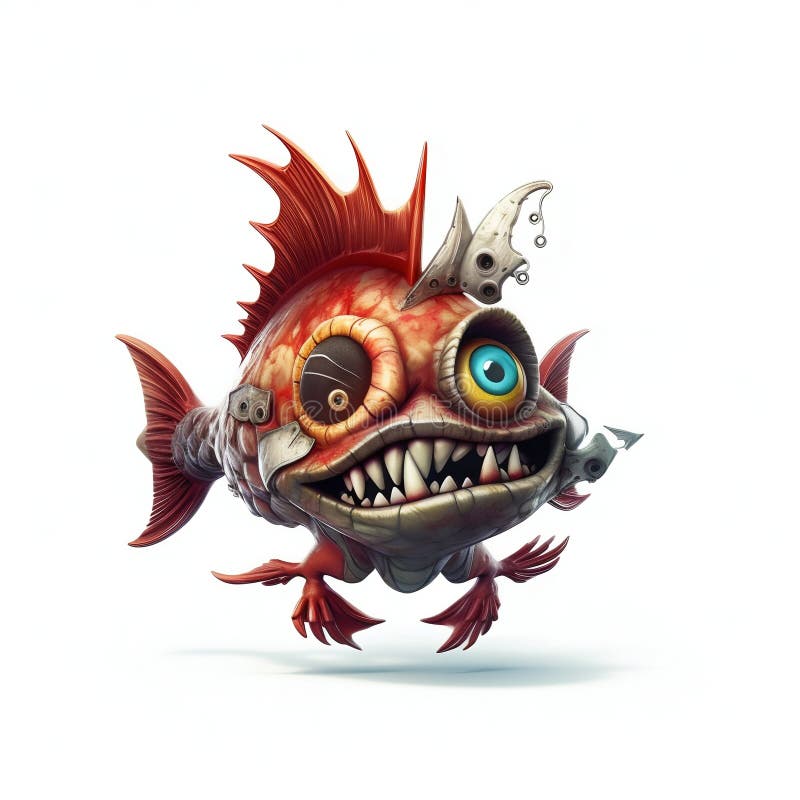 Scary Devil Fish Cartoon Character on White Background. Generative Ai ...