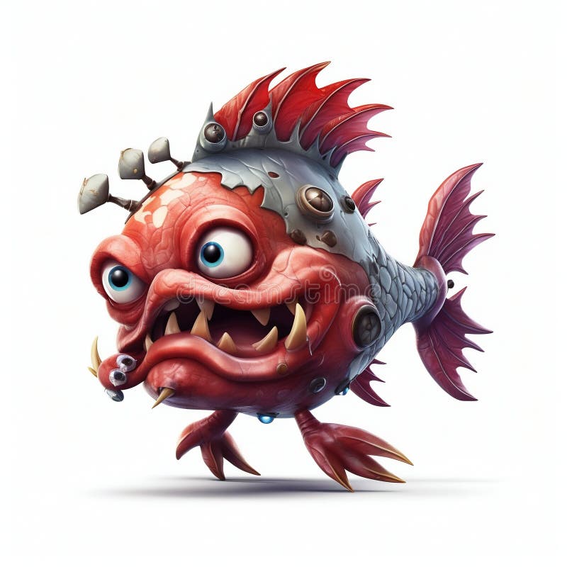 Scary Devil Fish Cartoon Character on White Background. Generative Ai ...