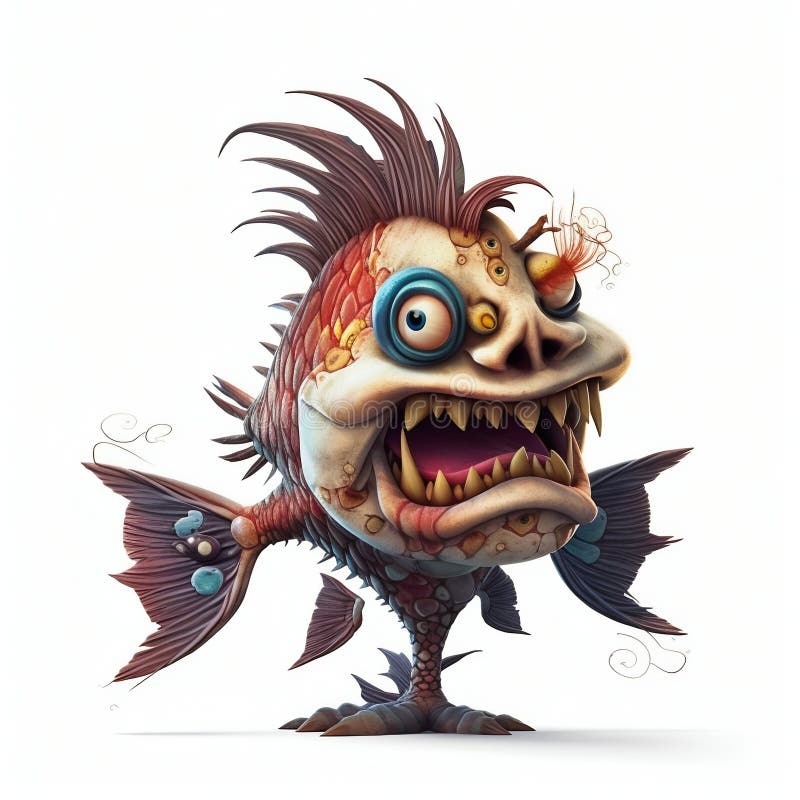Scary Devil Fish Cartoon Character on White Background. Generative Ai ...