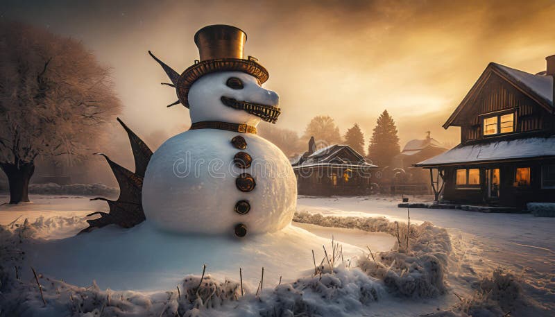 A Scary Dragon Snow Man on a Cold Day Stock Illustration - Illustration ...